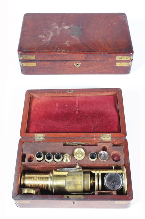 Bonhams : A late 19th century brass monocular microscope