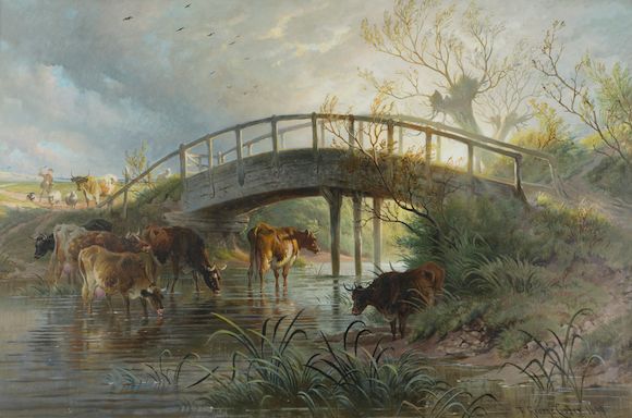 Bonhams : Thomas George Cooper (British, 1836-1901) Cattle by the river ...
