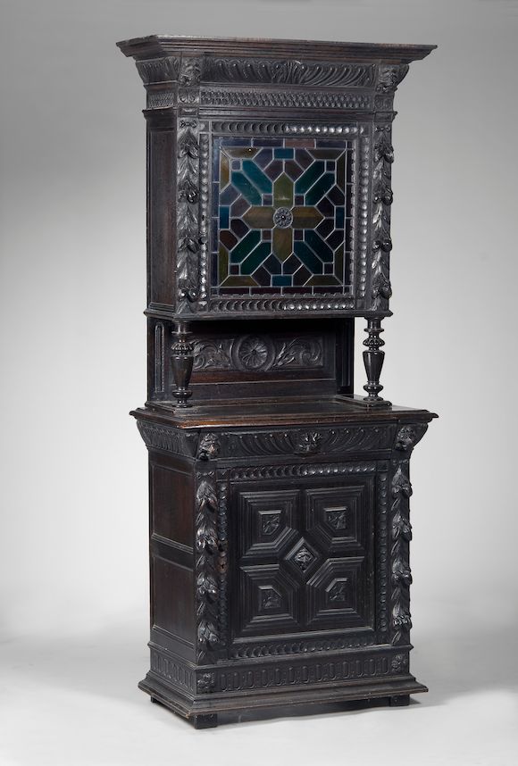 Bonhams : A late 19th German carved oak bookcase cabinet