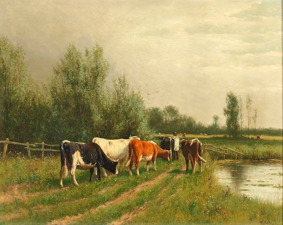 Bonhams : William Frederick Hulk (British, 1852-1906) Cattle and drover ...