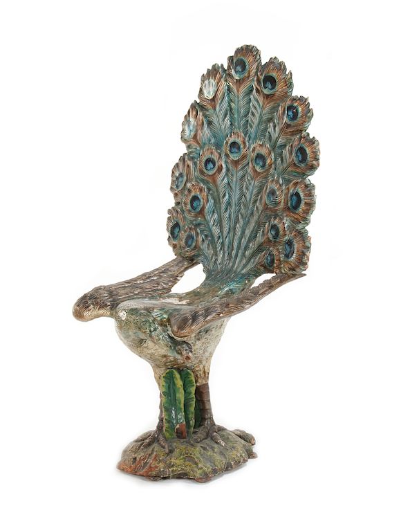 Bonhams : A late 19th century Italian carved and polychromed peacock ...