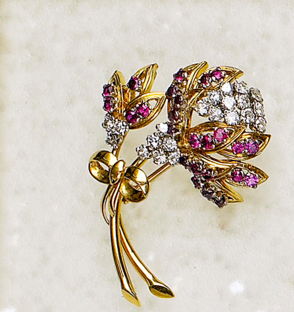 Bonhams A Ruby And Diamond Spray Brooch