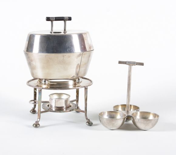 Bonhams : A Mappin & Webb electroplated egg coddler and stand and a ...