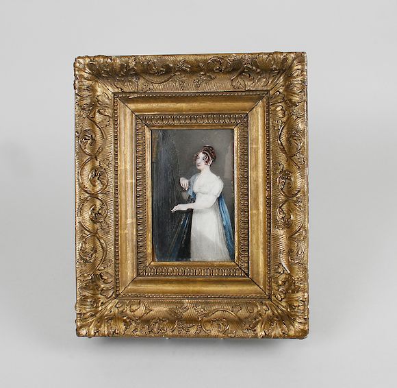 Bonhams : English School, circa 1815 A Lady, wearing white dress with ...