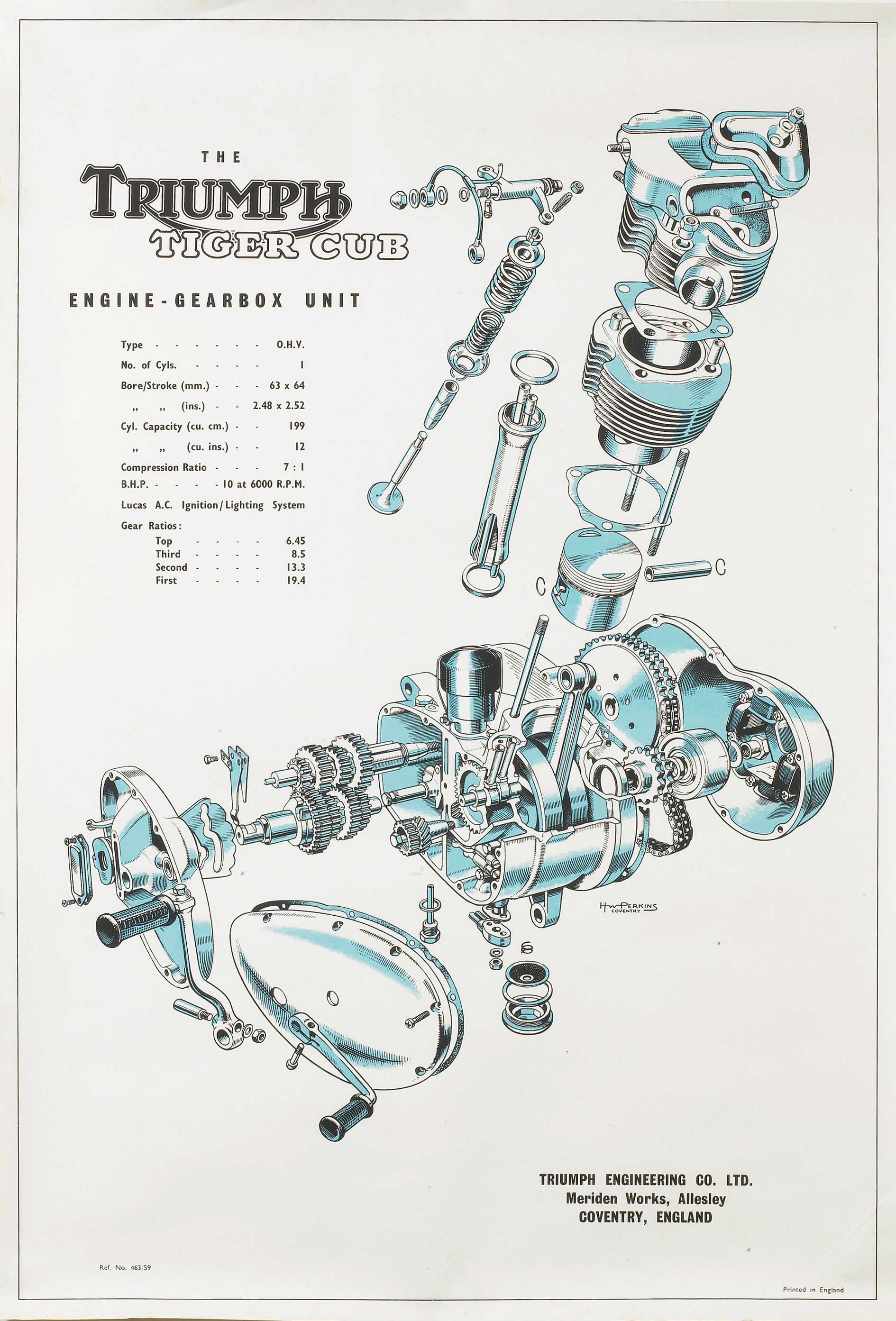 Bonhams Cars : Four Triumph Tiger Cub exploded diagram posters,