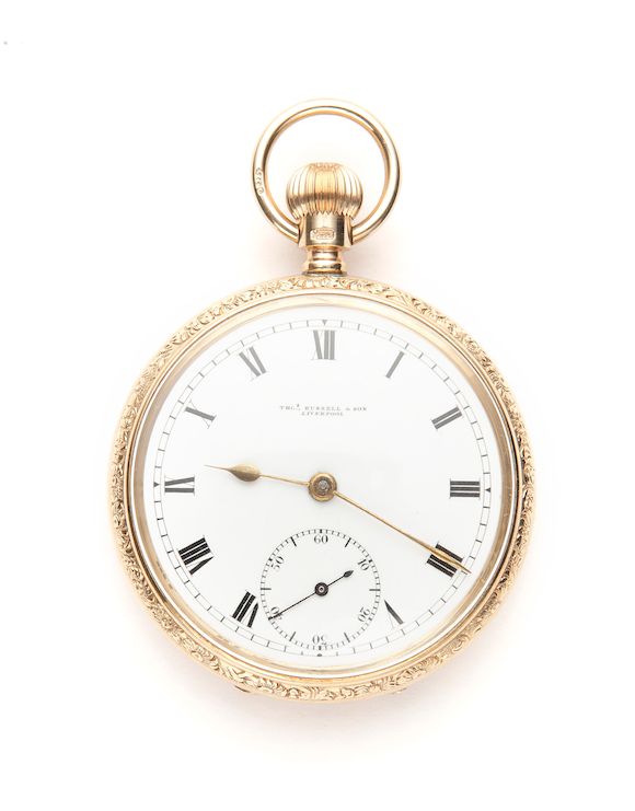Bonhams : A 9ct gold open faced pocket watch, by Thomas Russell & Son ...