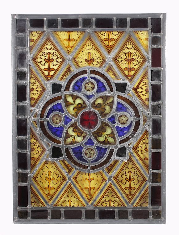 Bonhams : A good Gothic Revival coloured glass rectangular panel, circa ...