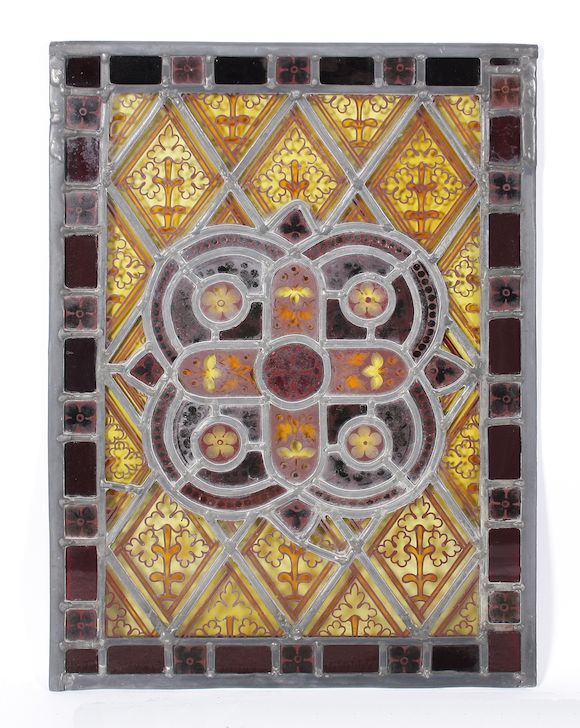 Bonhams : A good Gothic Revival coloured glass rectangular panel, circa ...