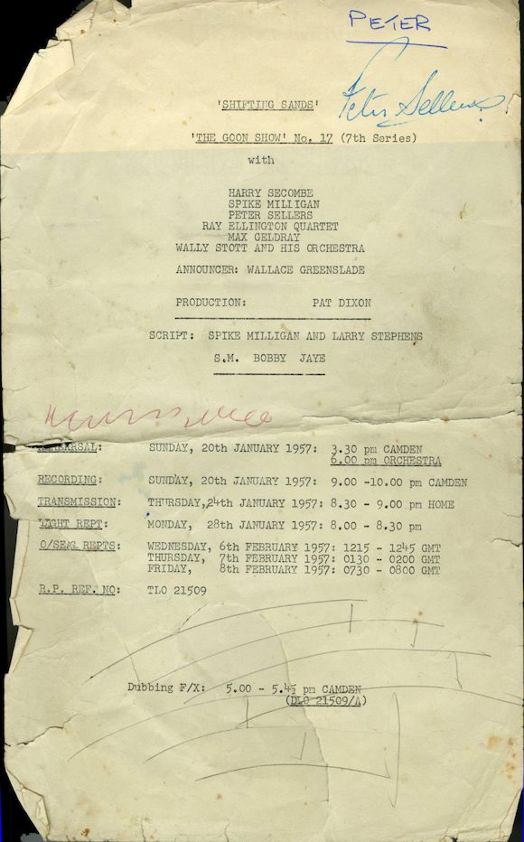 Bonhams : Peter Sellers' script for 'The Goon Show' episode entitled ...