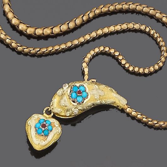 Bonhams : A gold and gem-set serpent necklace,