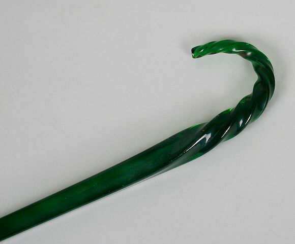 Bonhams : A Victorian green glass walking stick late 19th Century,