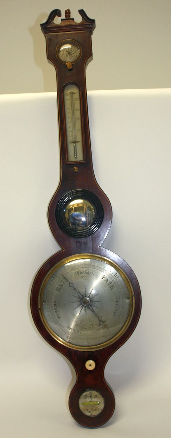 Bonhams : A 19th mahogany boxwood lined wheel barometer I P Cutts ...