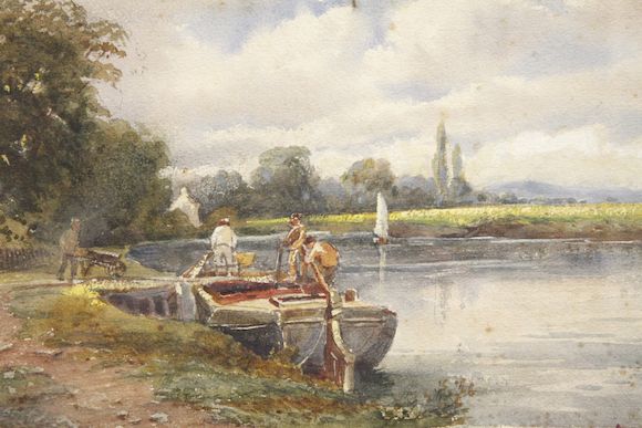 Bonhams : John Syer (British, 1815-1885) Figures on a barge