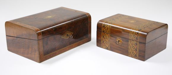 Bonhams : A Victorian walnut writing slope and a Victorian parquetry box