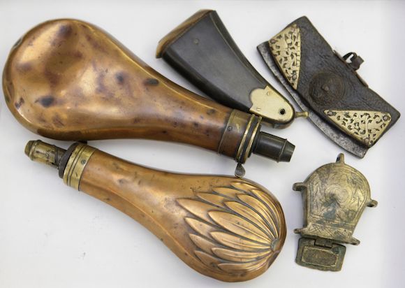 Bonhams : Two brass and copper powder horns