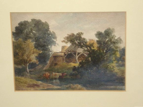 Bonhams : John Flower (British, 1793-1861) Cattle watering at a ...