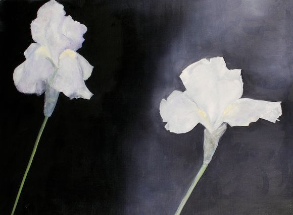 Bonhams : Jo Self (British, born 1956) Two irises on grey