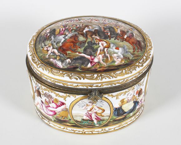 Bonhams : A Capodimonte style large oval box and cover Early 20th Century.