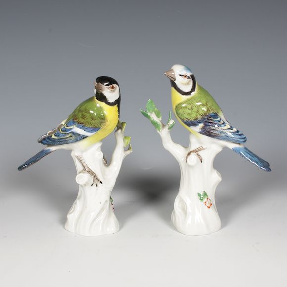 Bonhams : A pair of Meissen models of finches Circa 1970.