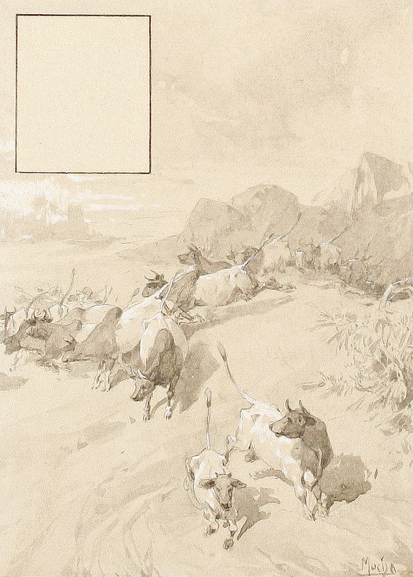 Bonhams : Alphonse Mucha (Czech, 1860-1939) Cattle in a landscape image ...