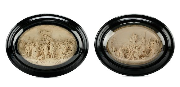 Bonhams : Two late 19th Century oval plaster relief plaques'Justin'