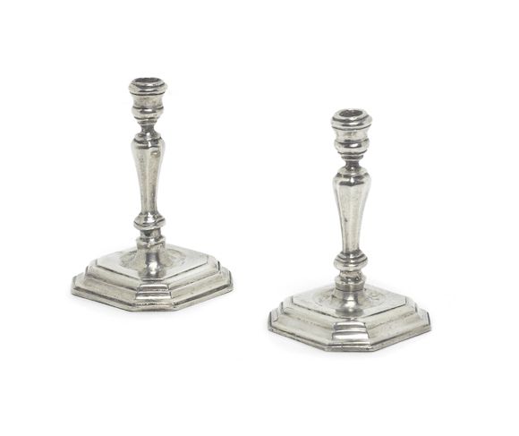 Bonhams : A pair of 18th century Dutch silver miniature candlesticks ...