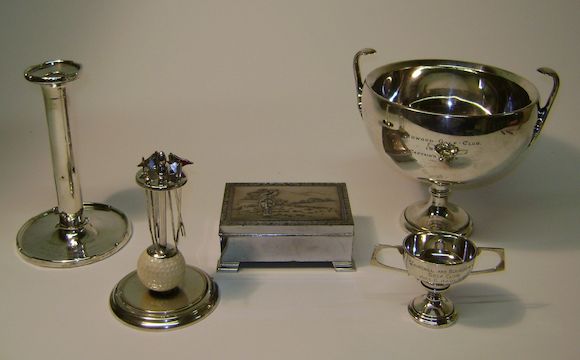 Bonhams : A silver plate cocktail stick set with dimple golf ball