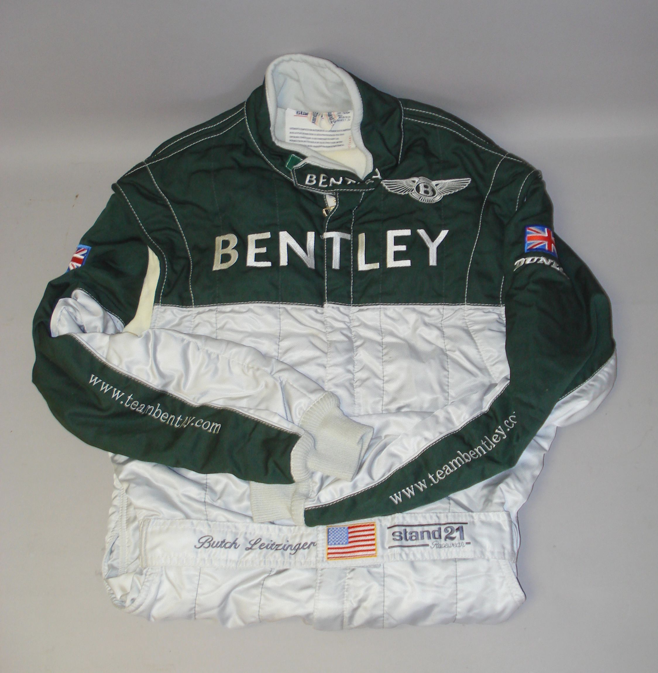 Bonhams Cars : A pair of Butch Leitzinger Bentley Team racing overalls,