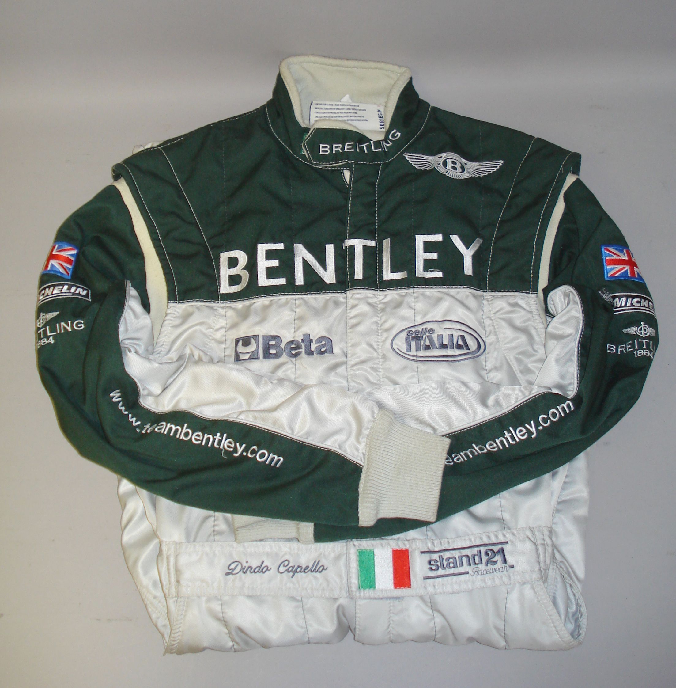 Bonhams Cars : A pair of Dindo Capello Bentley Team racing overalls,