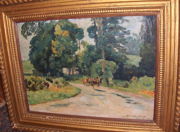 Bonhams : Bernard Adams (British, 1884-1965) Cart in a wooded landscape
