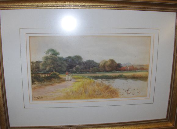 Bonhams : George Oyston (British, 1861-1937) Figures by River Path