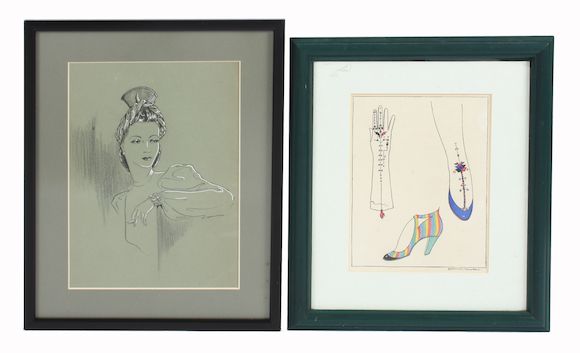 Bonhams : A framed 1940s fashion illustration