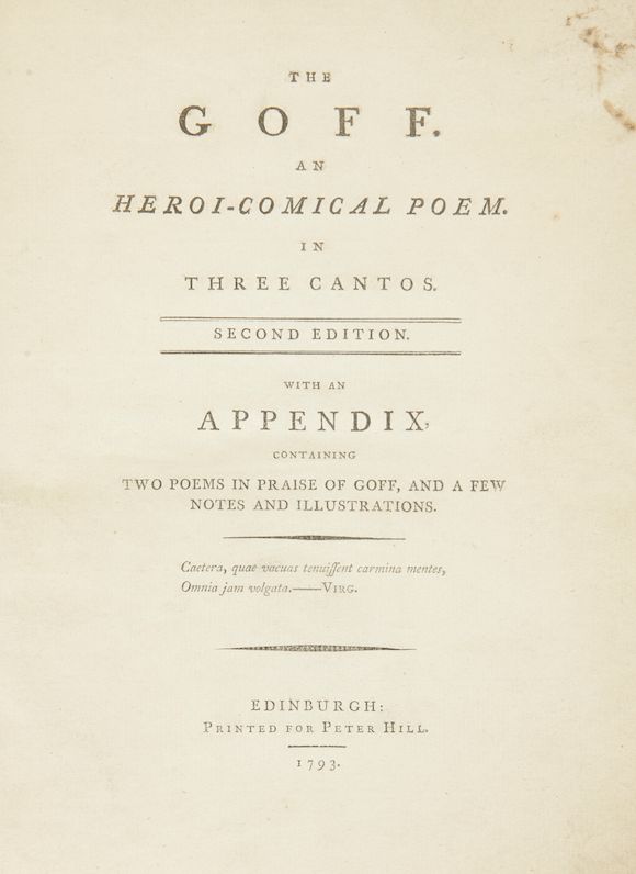 Bonhams : MATHISON (THOMAS) The Goff. An Heroi-Comical Poem. In Three ...