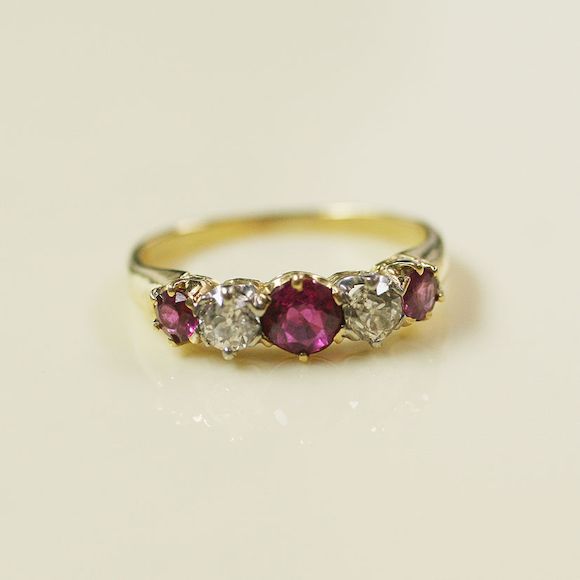 Bonhams : A five stone ruby and diamond ring