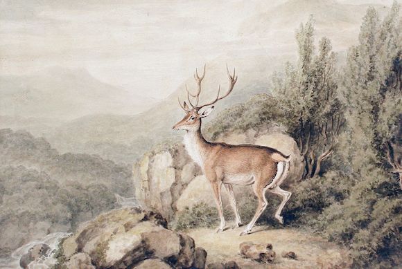 Bonhams : Samuel Howitt (British, 1756-1822) Deer in a park