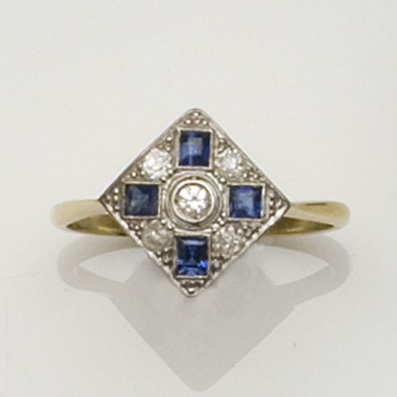 Bonhams : A sapphire and diamond lozenge panel ring