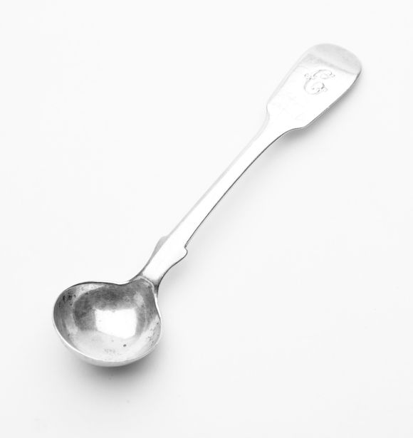 Bonhams : A rare fiddle pattern salt spoon By John and Patrick Riach ...