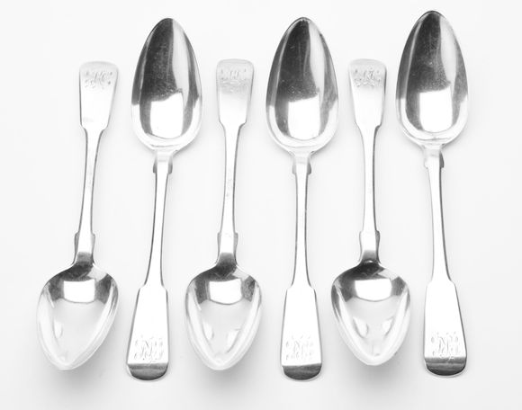 Bonhams : A rare set of six fiddle pattern dessert spoons John and ...