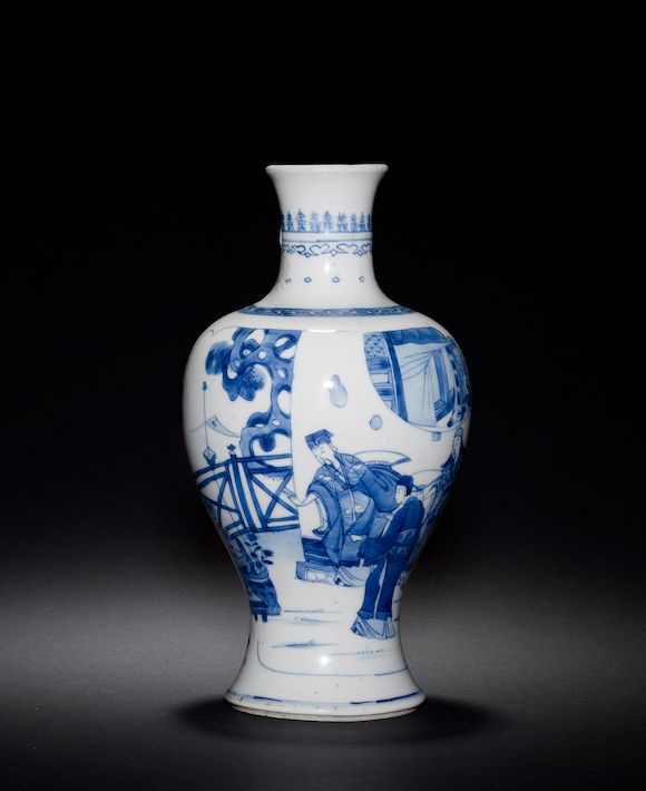 Bonhams : A blue and white vase with oviform body and trumpet neck Qing ...