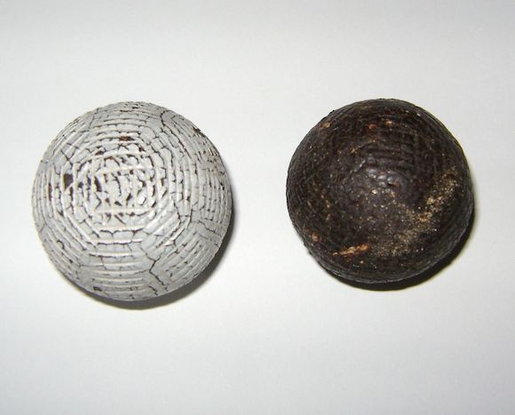 Bonhams : A good hand-hammered gutty ball circa 1860s