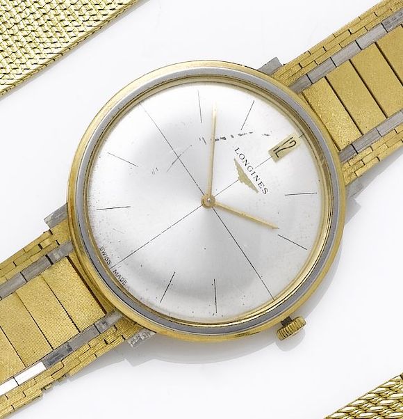 Bonhams : Longines. An 18ct yellow and white gold bracelet watchLondon ...