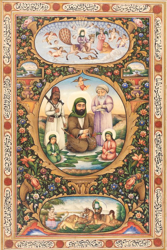Bonhams : The Imam 'Ali flanked by his sons Hasan and Husain, his ...