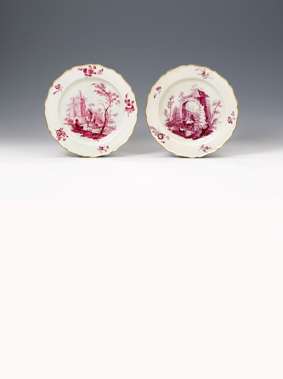 Bonhams : An important Worcester plate of 'Grubb' type Circa 1768-70.