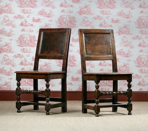 Bonhams : A pair of late 17th Century oak back stools