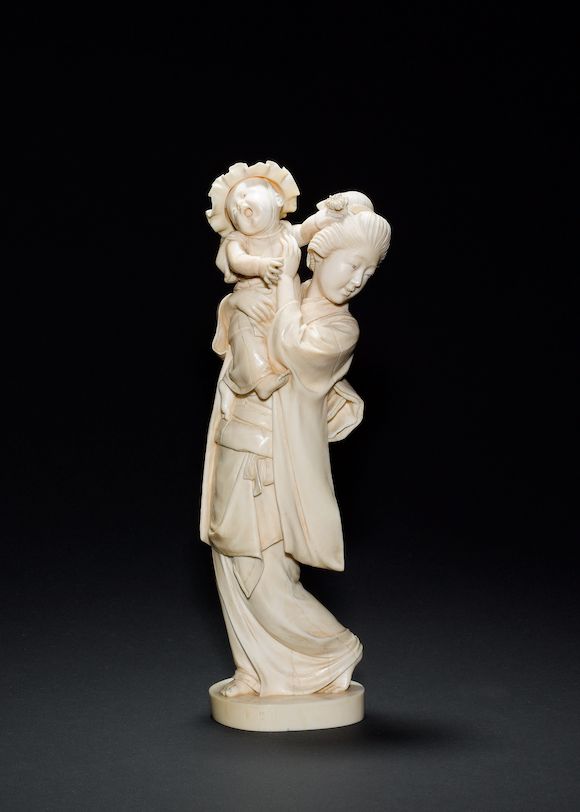 Bonhams : A fine ivory okimono carved as a standing Yamato Nadeshko ...