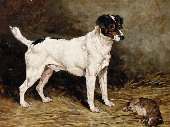 Bonhams : John Emms (British, 1843-1912) A Jack Russell Terrier in a barn