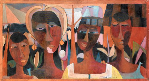 Bonhams : Muraina Oyelami (Nigerian, born 1940) Four faces unframed