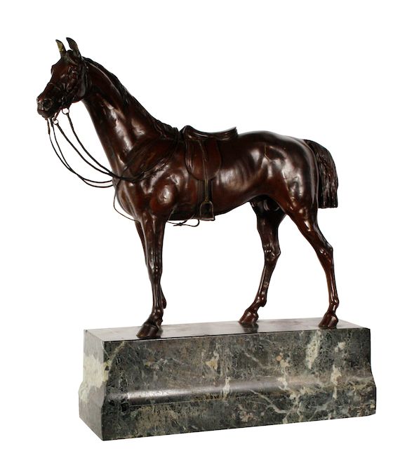 Bonhams : Franz Bergman (Austrian 1861-1936): A cold painted bronze model of a thoroughbred stallion