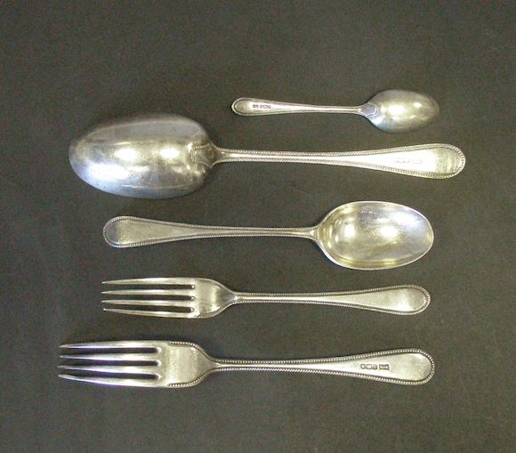 Bonhams : A quantity of silver Old English Bead pattern flatware, by ...