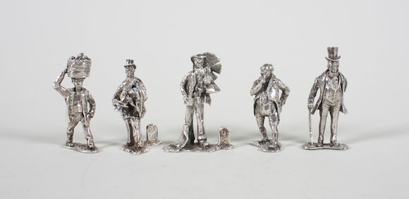 Bonhams : A set of five silver models of Dickensian figures London ...